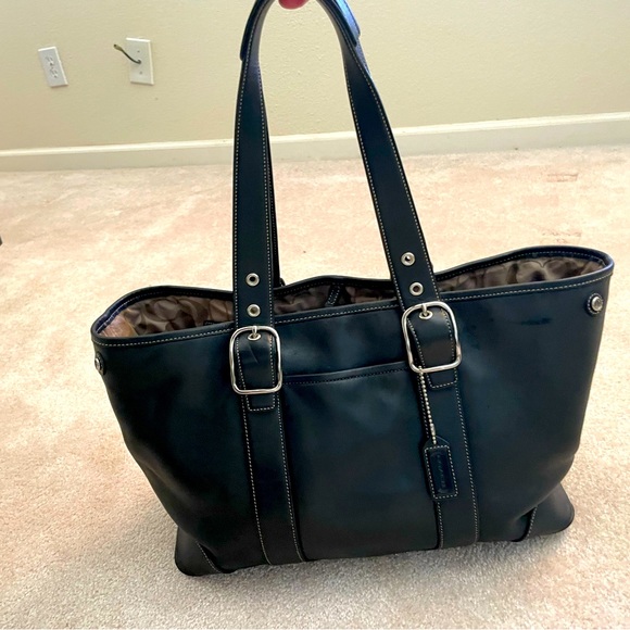 Coach | Bags | Coach Black Leather Satchel Slouch Expandable Shoulder ...